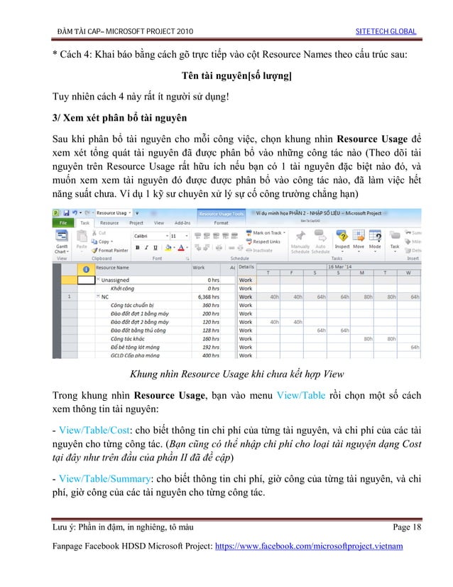 Hướng dẫn sử dụng Microsoft Project 2010 (Phần 2: Nhập dữ liệu) | PDF