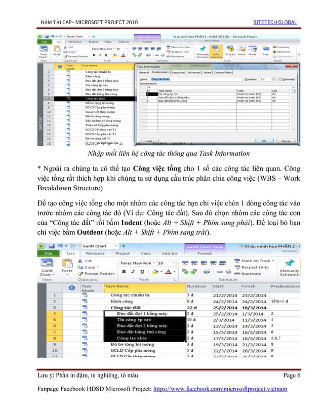 Hướng dẫn sử dụng Microsoft Project 2010 (Phần 2: Nhập dữ liệu) | PDF