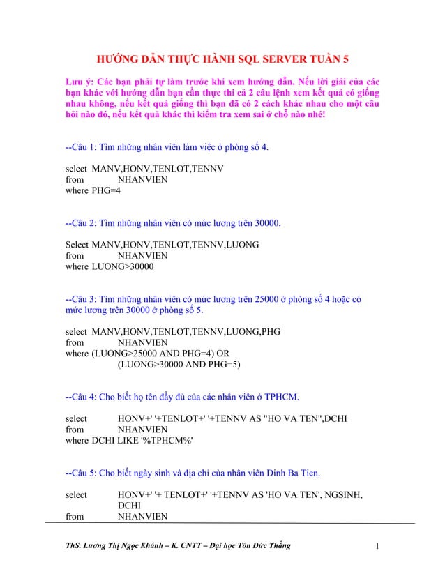 Hd th sql server_tuan5_n_khanh | PDF