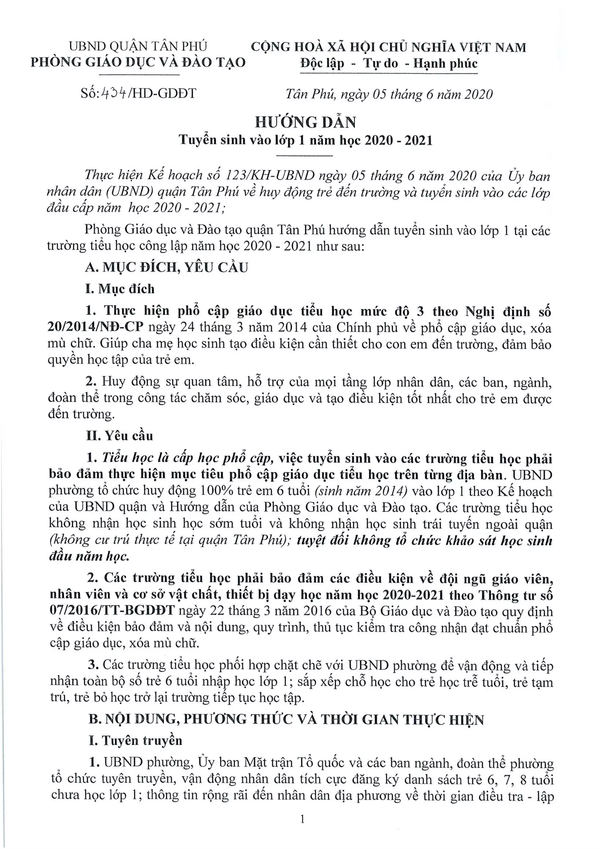 Huong dan tuyen sinh lop 1-2021-PGD | PDF