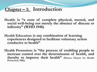 Health education .Chapter-1.power point. | PPTX