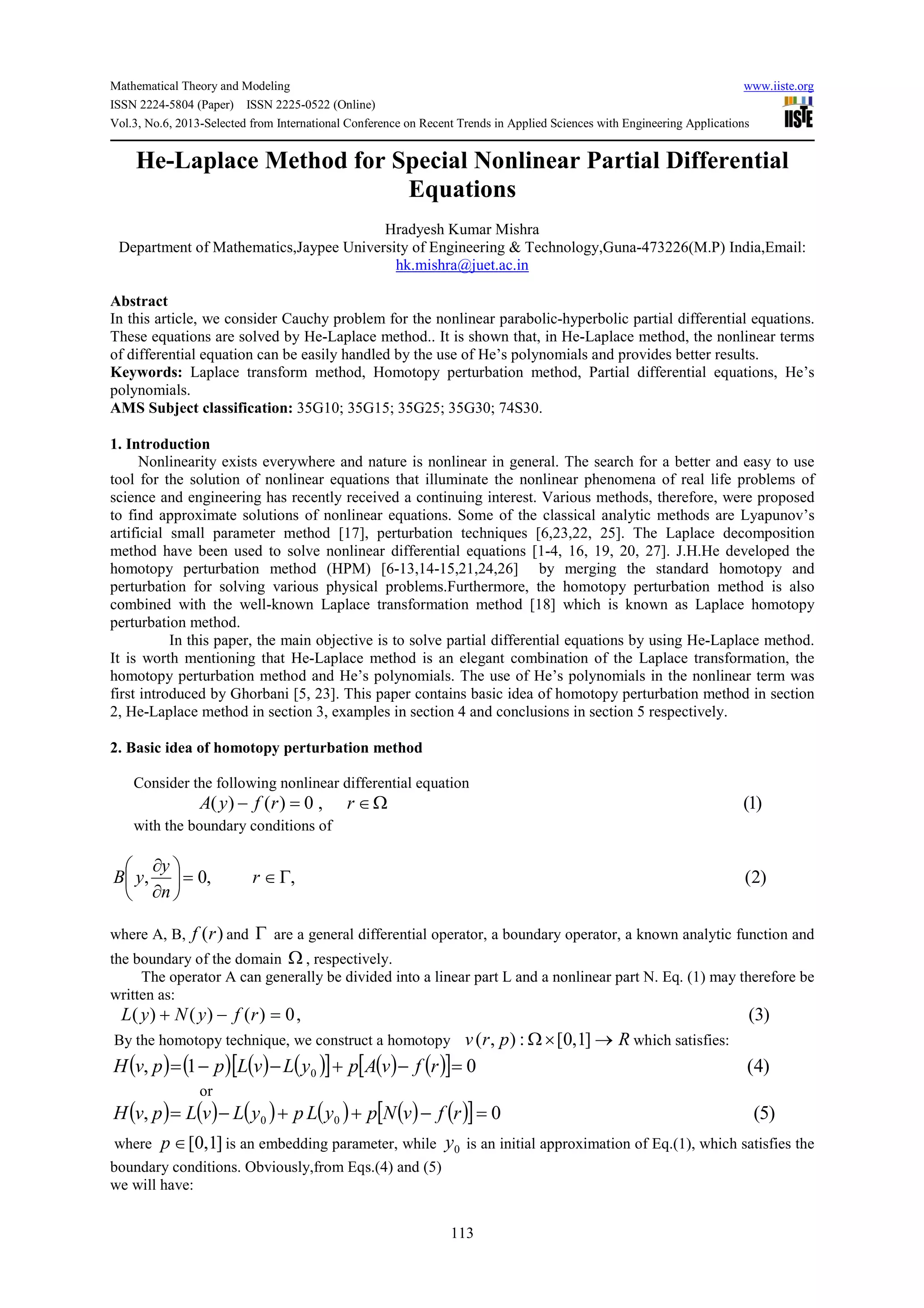 He laplace method for special nonlinear partial differential equations | PDF | Physics | Science