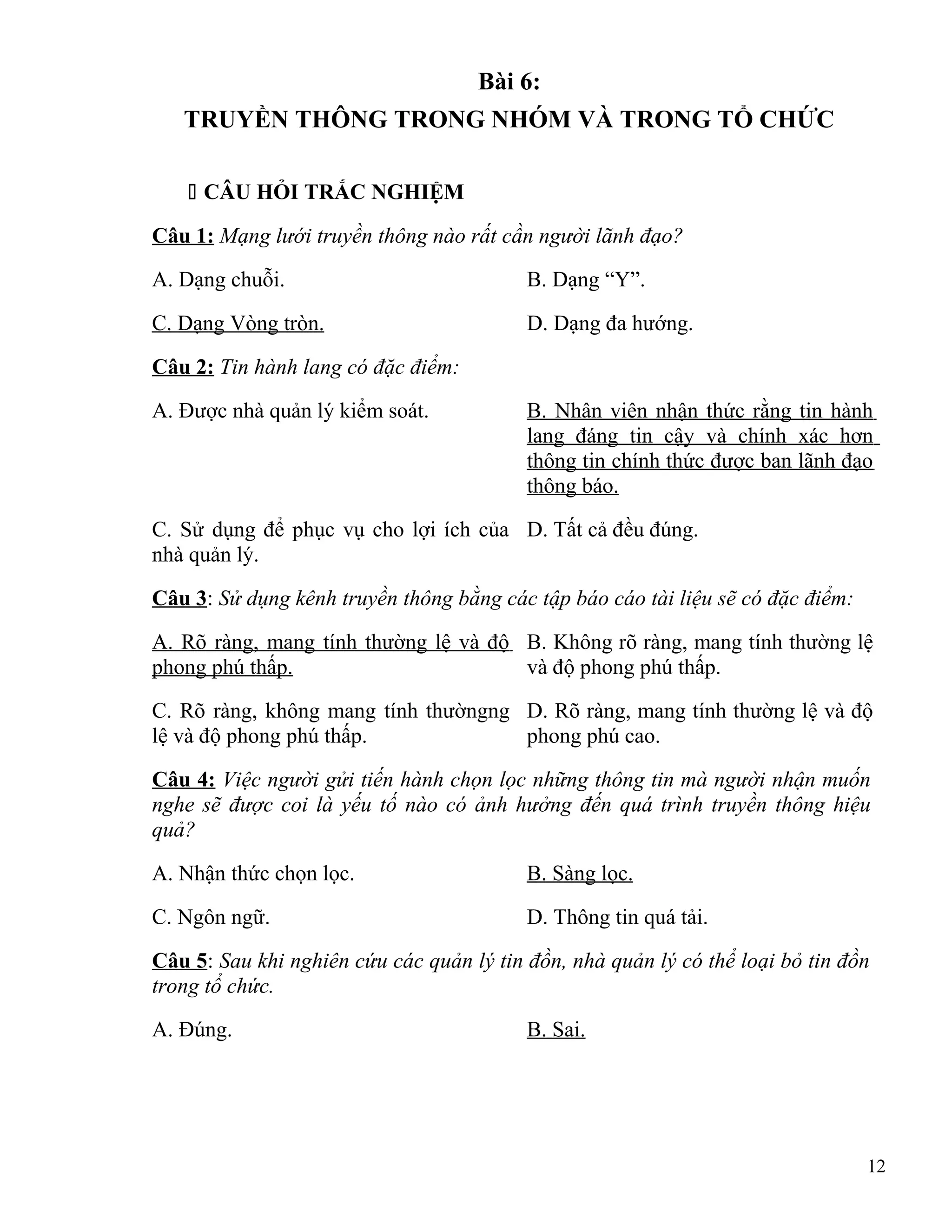 He thong-cau-hoi-trac-nghiem-va-tinh-huong-hanh-vi-to-chuc | PDF