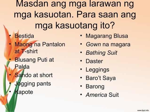 Pangangalaga ng Kasuotan at Kagamitan - EPP 6 | PPT
