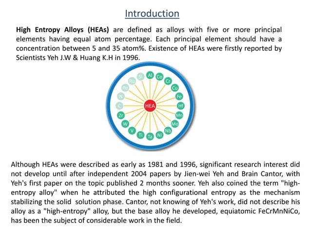 High Entropy alloys | PPTX | Chemistry | Science