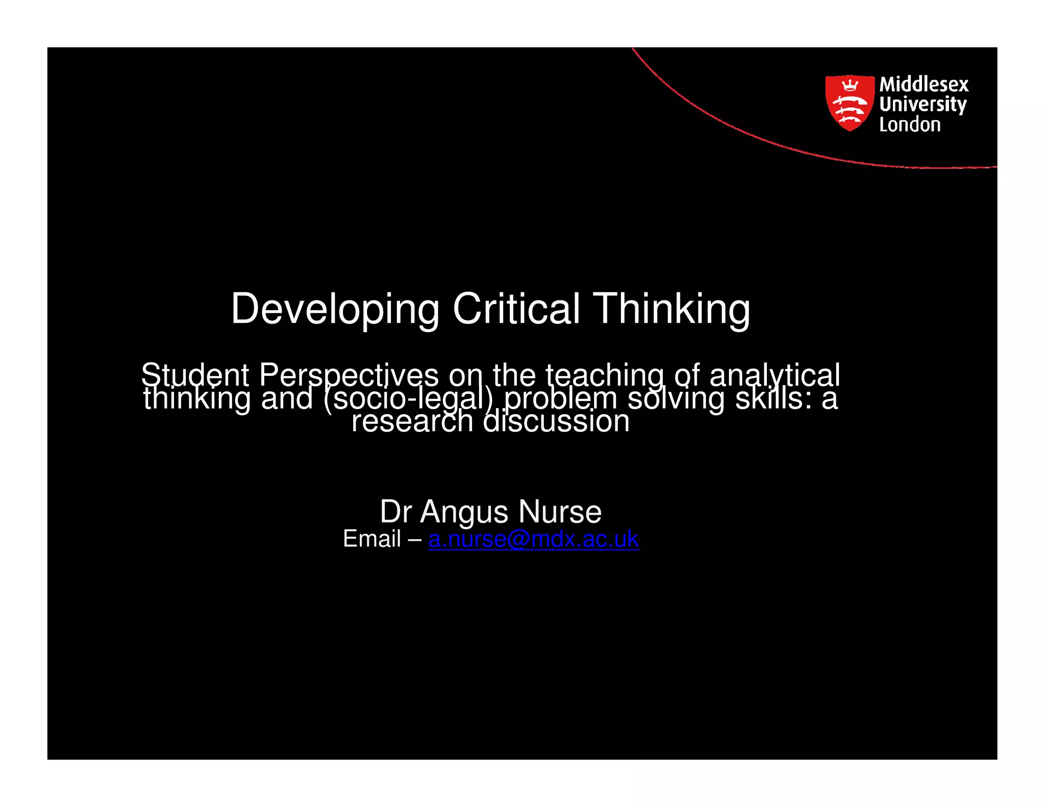 Developing critical thinking - Angus Nurse | PDF