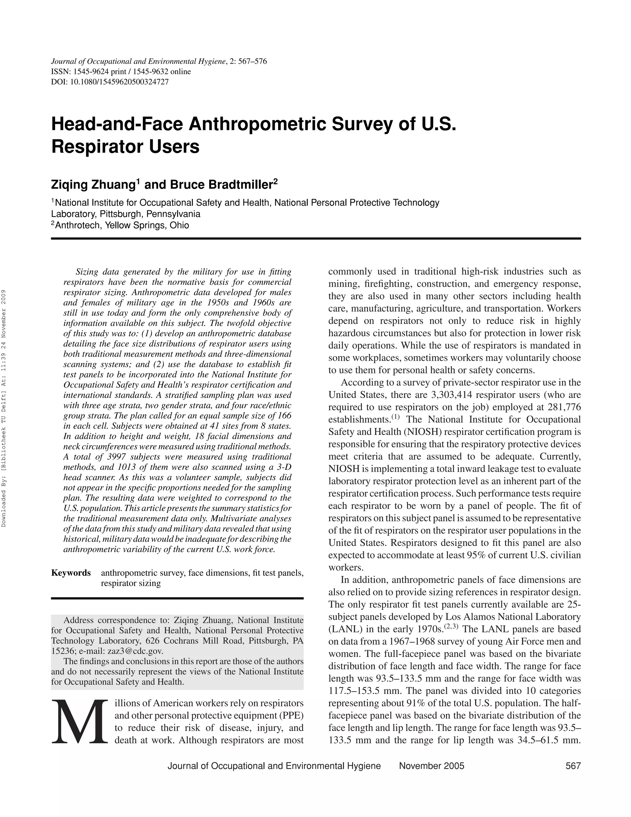 Head And Face Anthropometric Survey Of U.S. Respirator Users | PDF ...