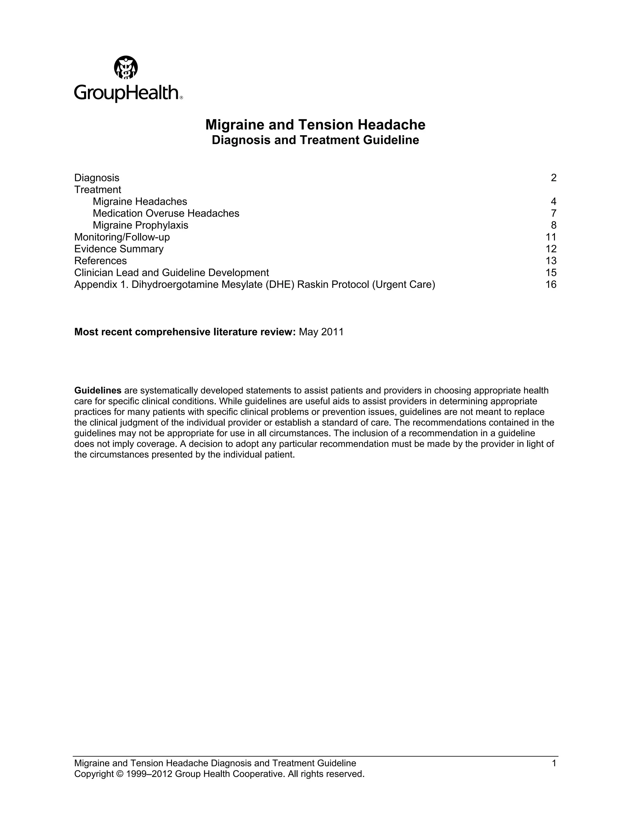 Migraine and Tension Headache Diagnosis and Treatment Guideline | PDF