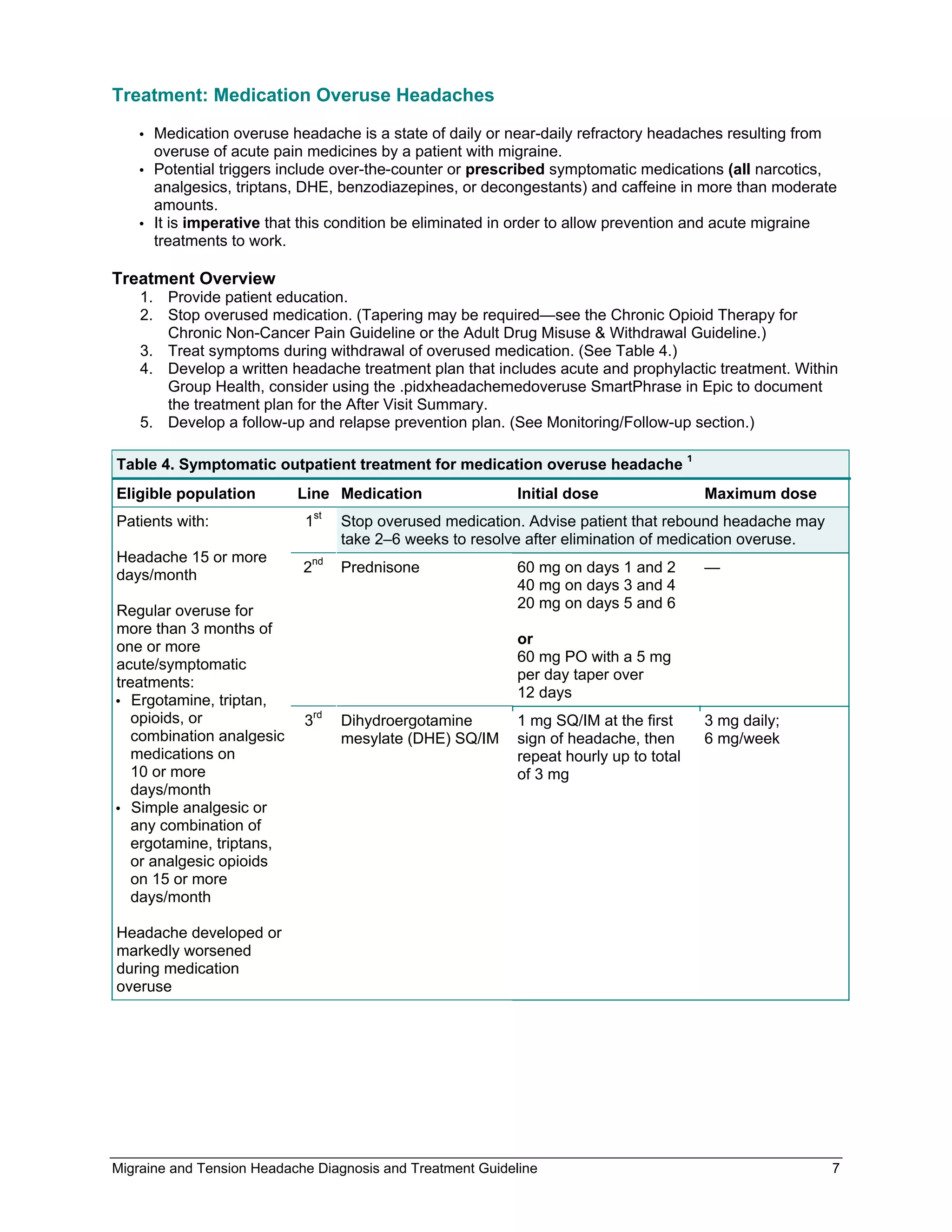 Migraine and Tension Headache Diagnosis and Treatment Guideline | PDF