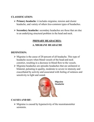 HEADACHE ALL TYPES.pdf FOR NURSING STUDENTS CREATED BY KIRAN KARETHA | PDF