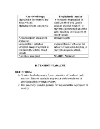 HEADACHE ALL TYPES.pdf FOR NURSING STUDENTS CREATED BY KIRAN KARETHA | PDF