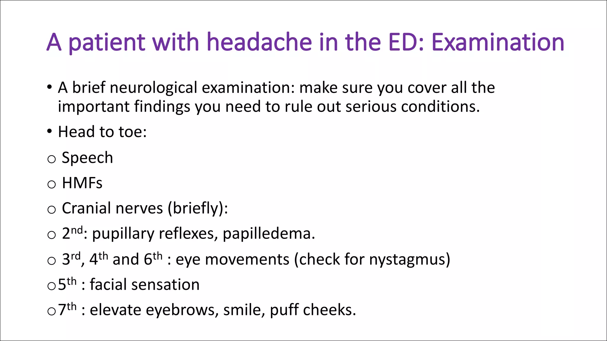 Headache (Evaluation in the ER) | PDF