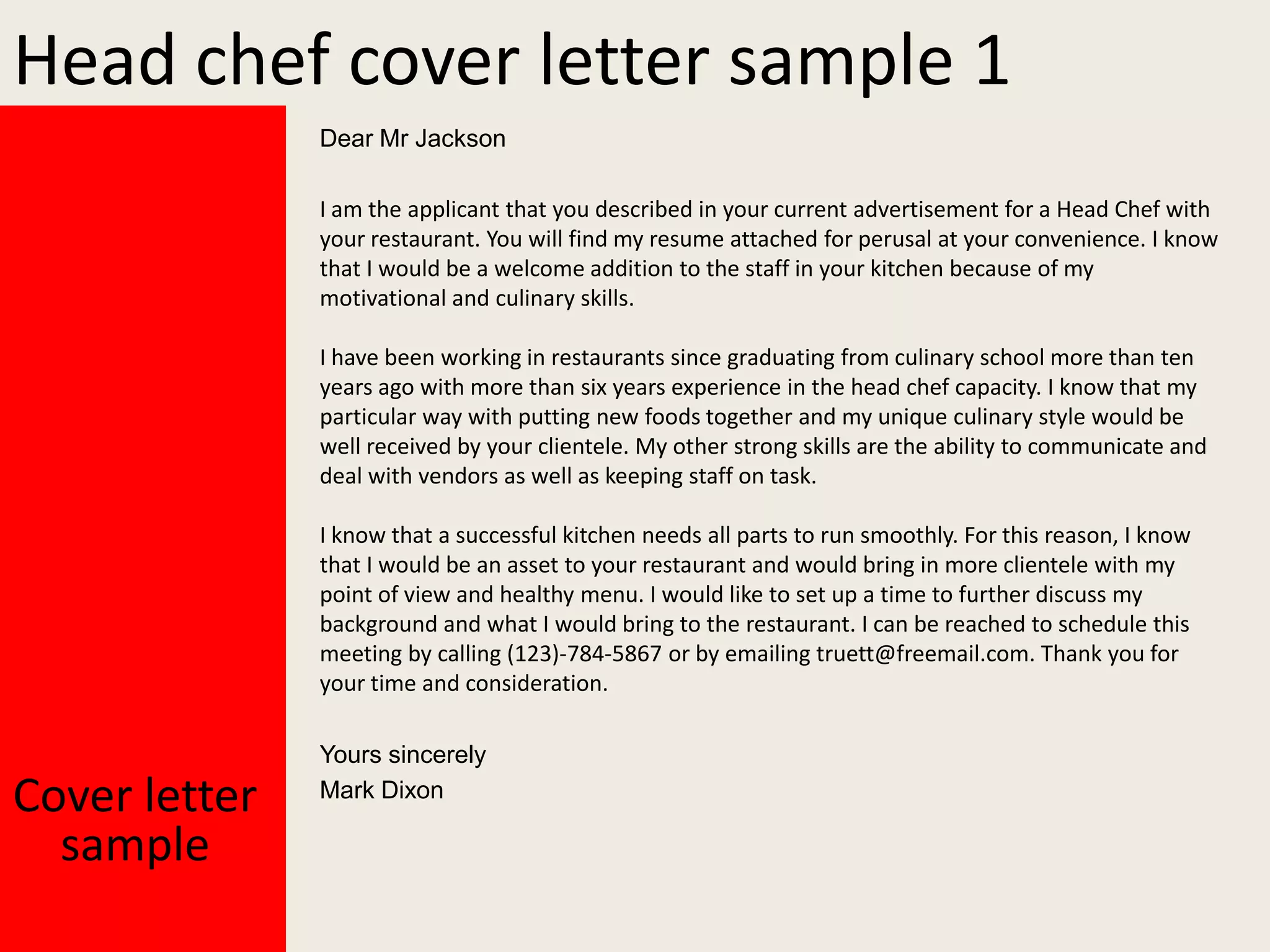 Head chef cover letter | PPTX