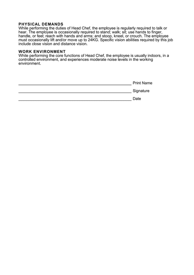 Head Chef Job Description | PDF