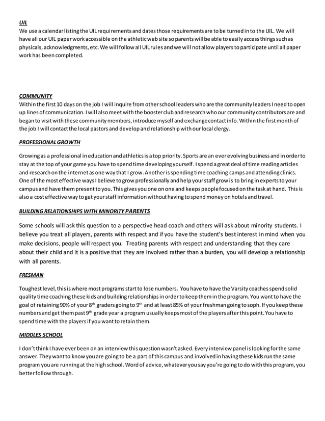 Head Coach Interview Topics | DOCX | Human Resources | Business