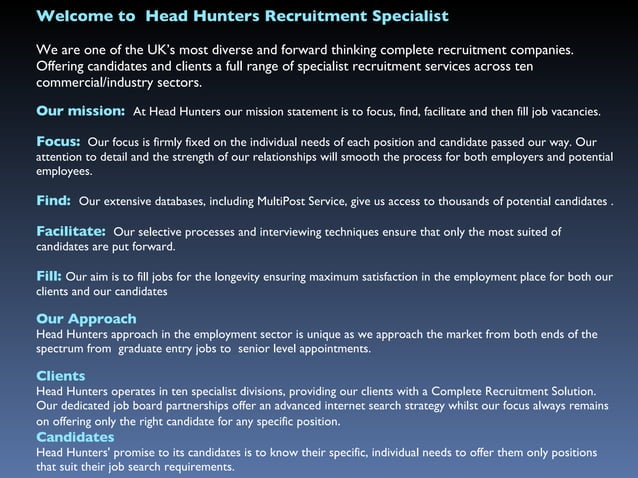 headhunters corporate recruitment presentation | PPT
