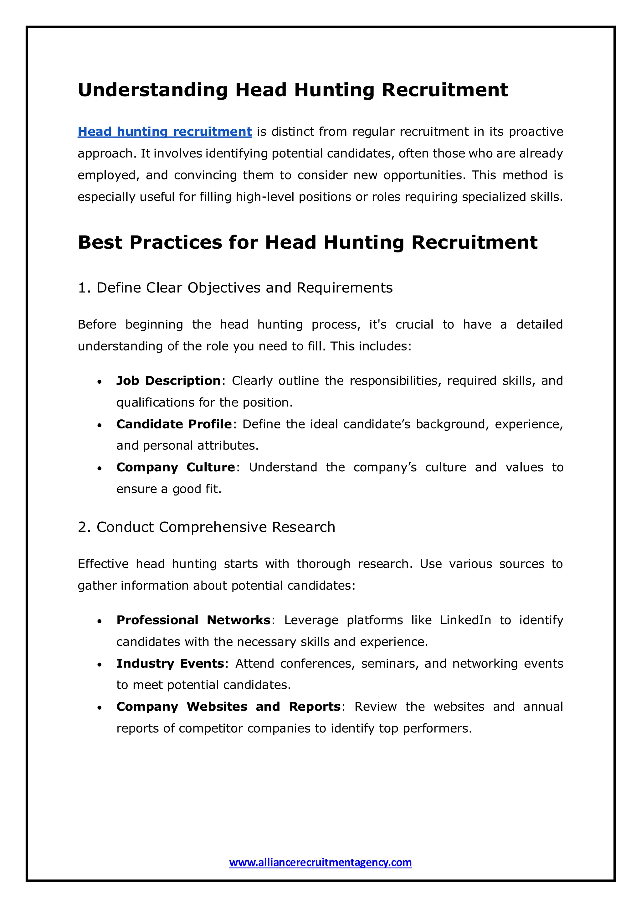 Head Hunting Recruitment - Best Practices and Tips | PDF
