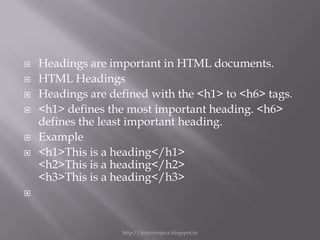 Headings | PPTX | Web Design and HTML | Internet