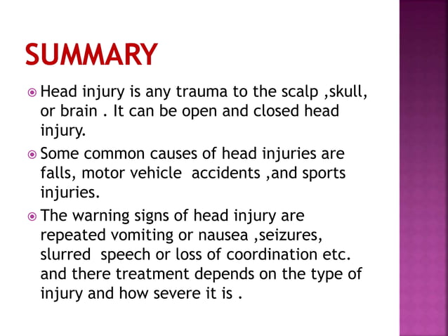 Head injury med surg presentation | PPTX | Death, Injury, or Military ...