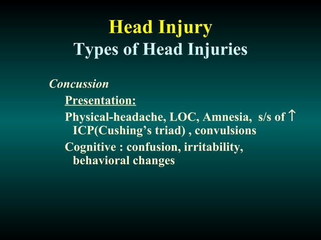 Head injury types, clinical manifestations, diagnosis and management ...