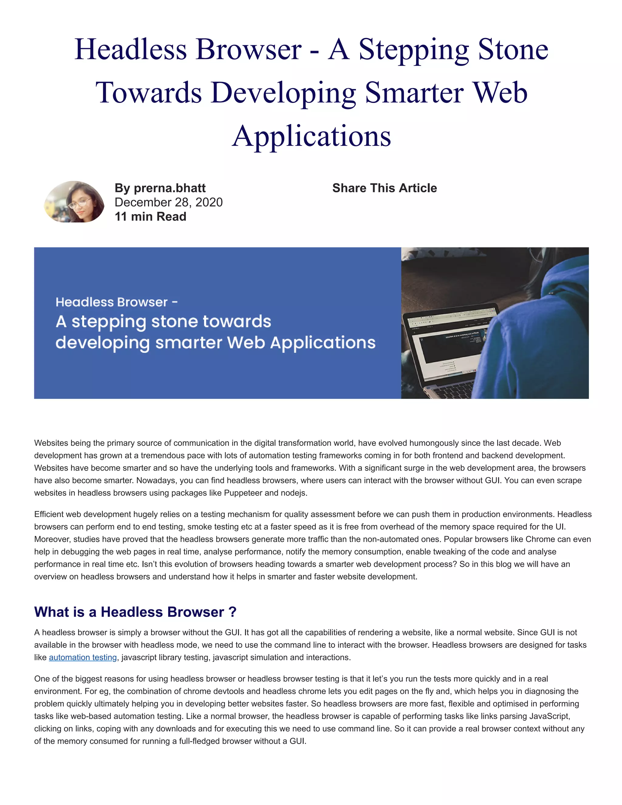 Headless Browser A Stepping Stone Towards Developing Smarter Web Applications P Cloudy Pdf