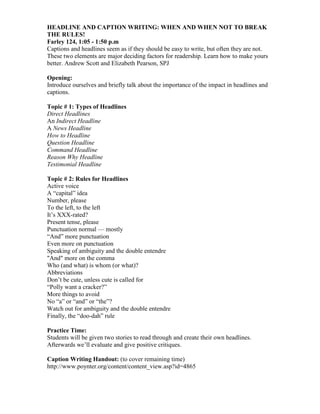 Headlines & Caption Writing Course Content | DOC