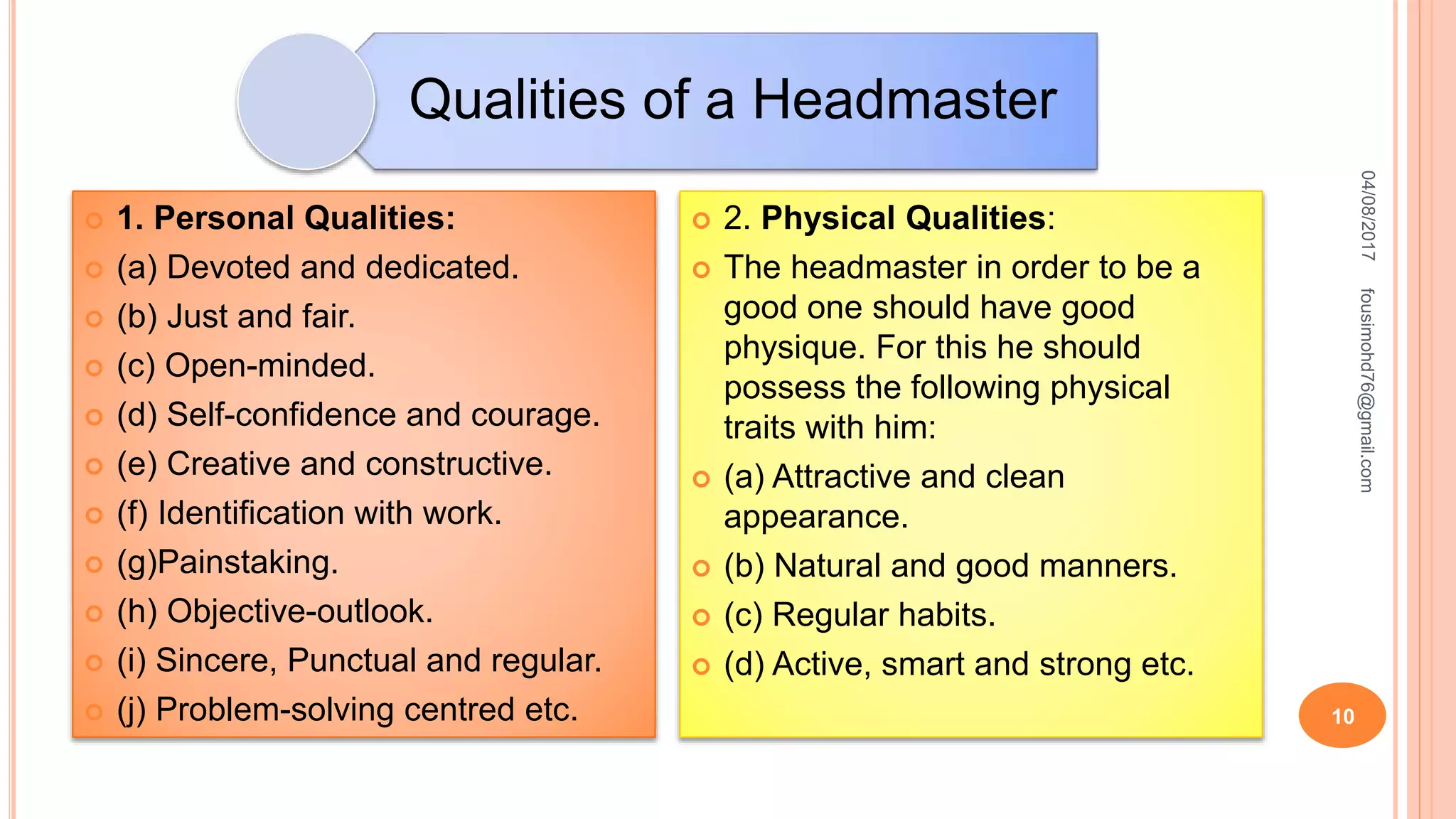 Head master duties and responsibilities | PPTX