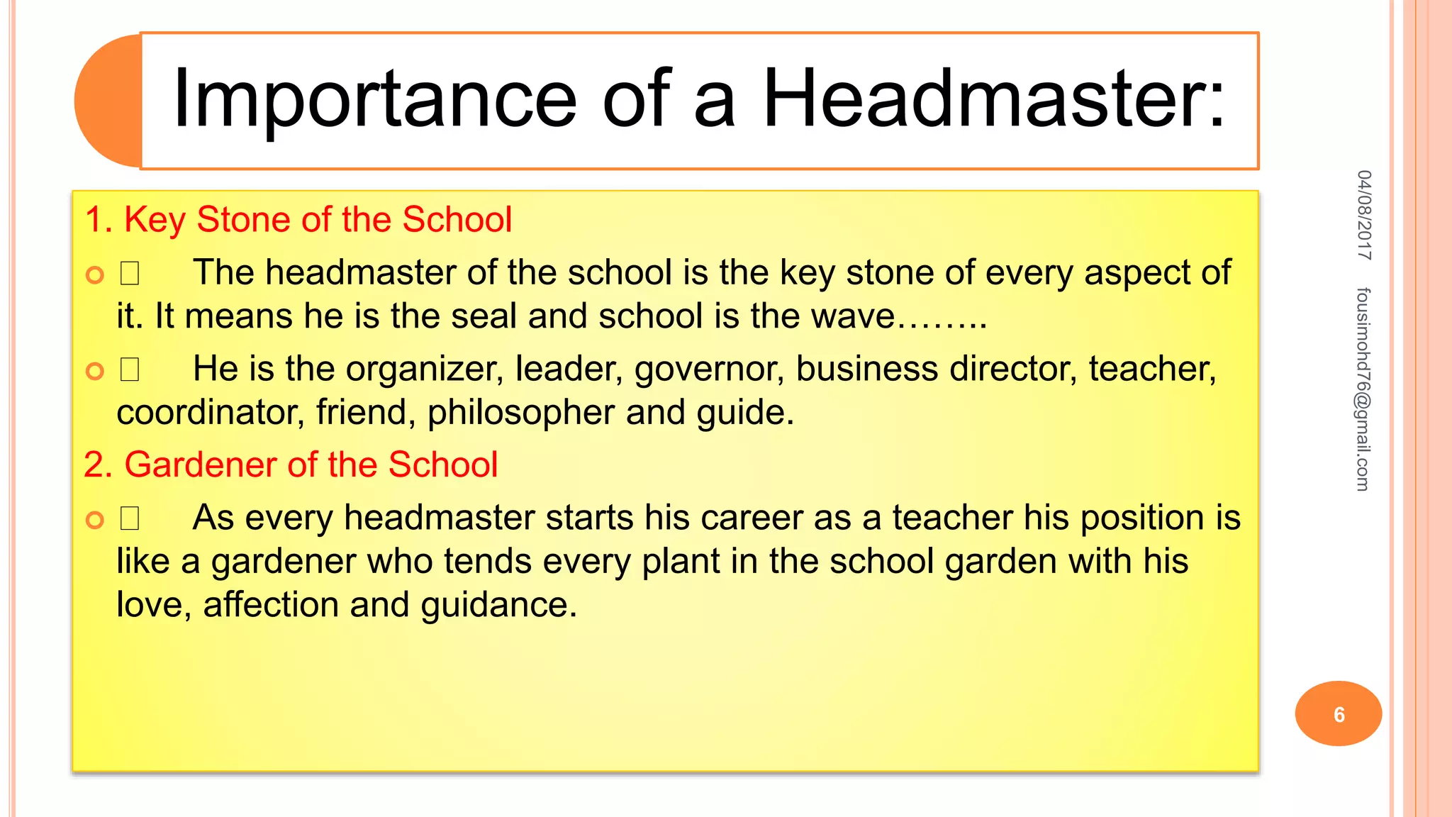 Head master duties and responsibilities | PPTX
