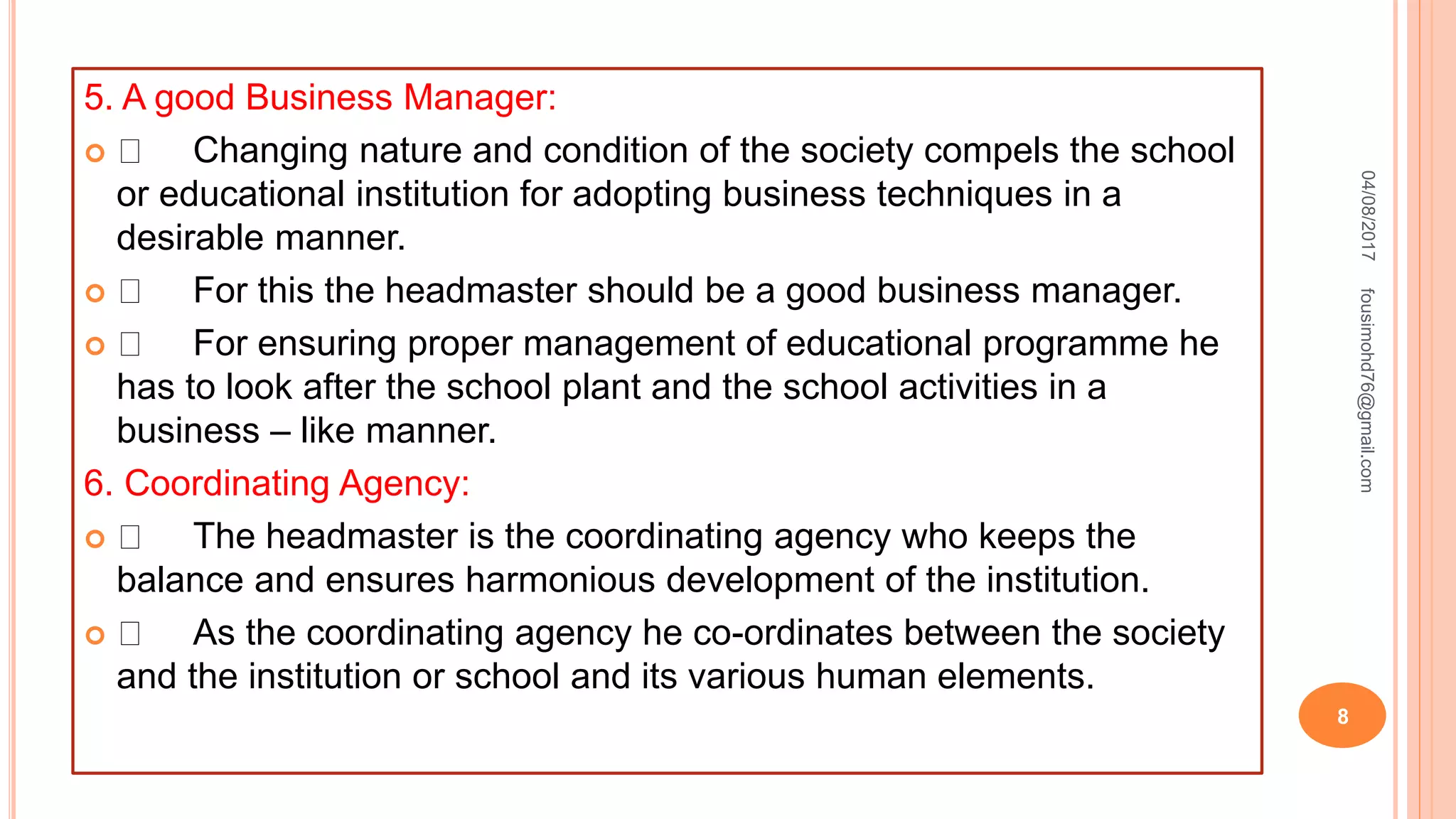 Head master duties and responsibilities | PPTX