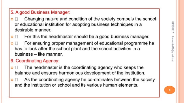 Head master duties and responsibilities | PPTX | Professional School ...