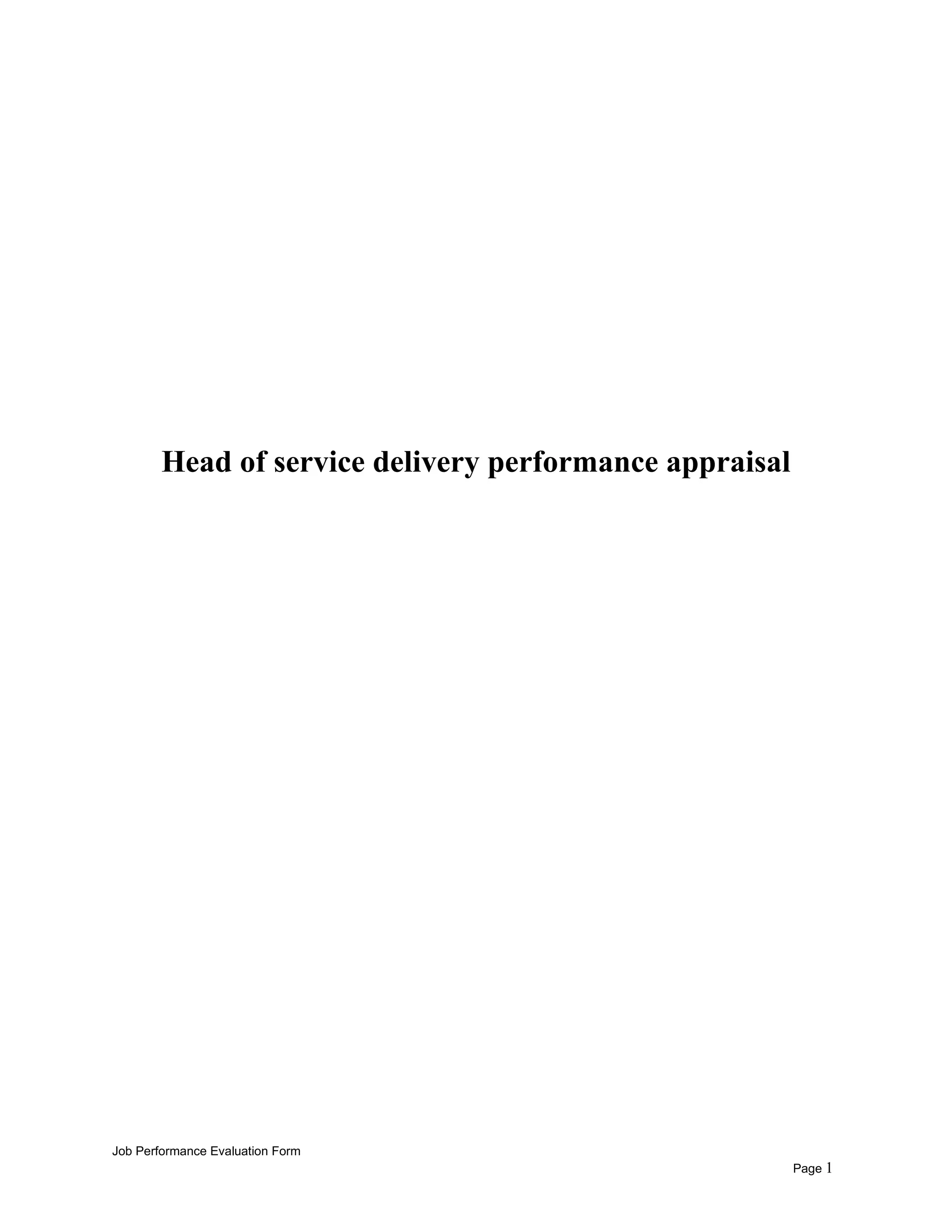 Head of service delivery performance appraisal | DOC