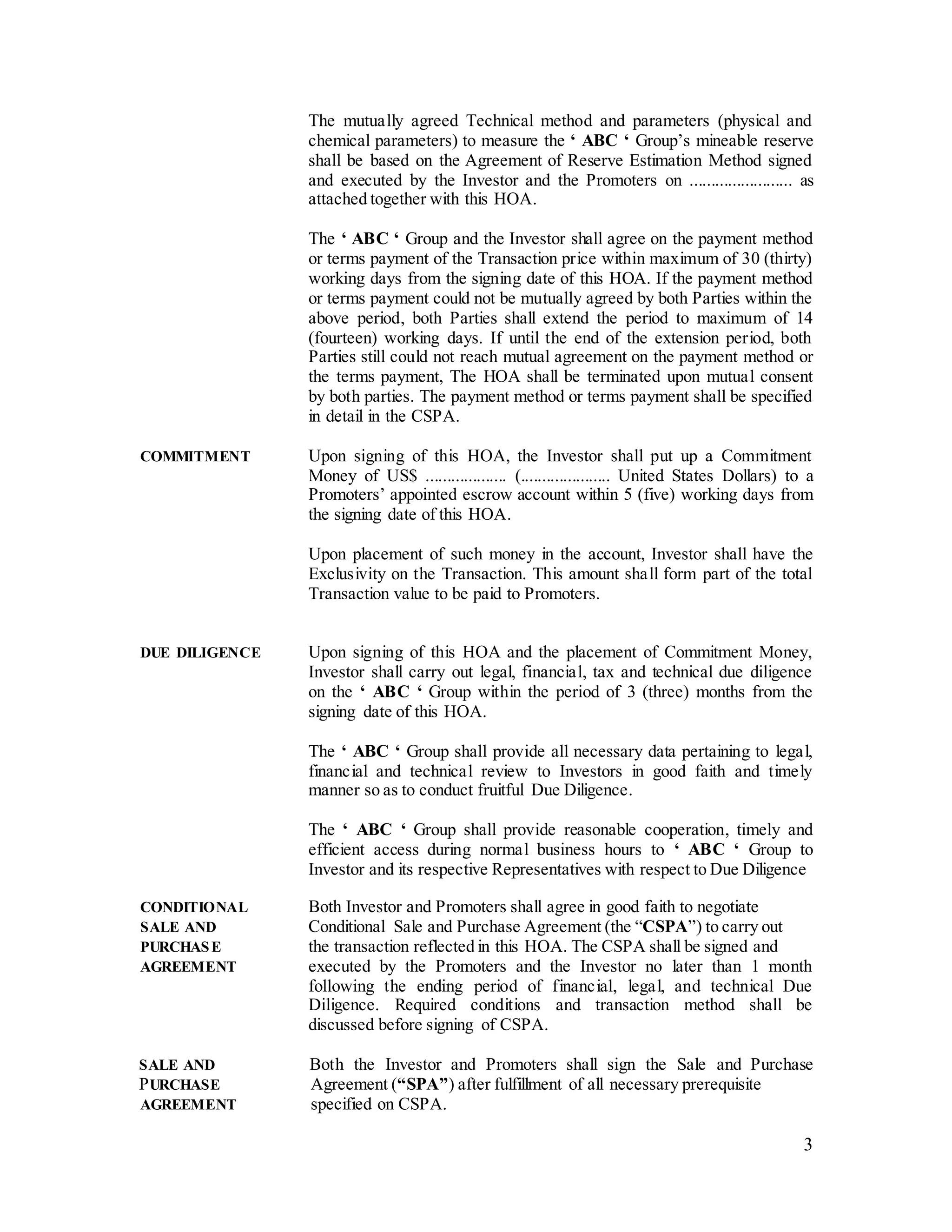 Form of Heads of Agreement of Consortium (Purchase this doc, Text ...