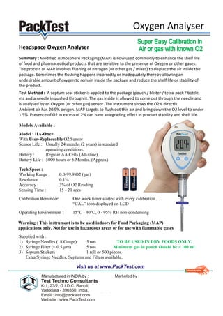 Headspace analyser ha-one and one-plus - 2018 | PDF