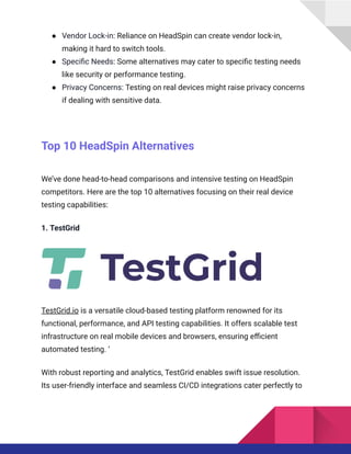 HeadSpin Alternatives with Better ROI: Top Tools Compared | PDF