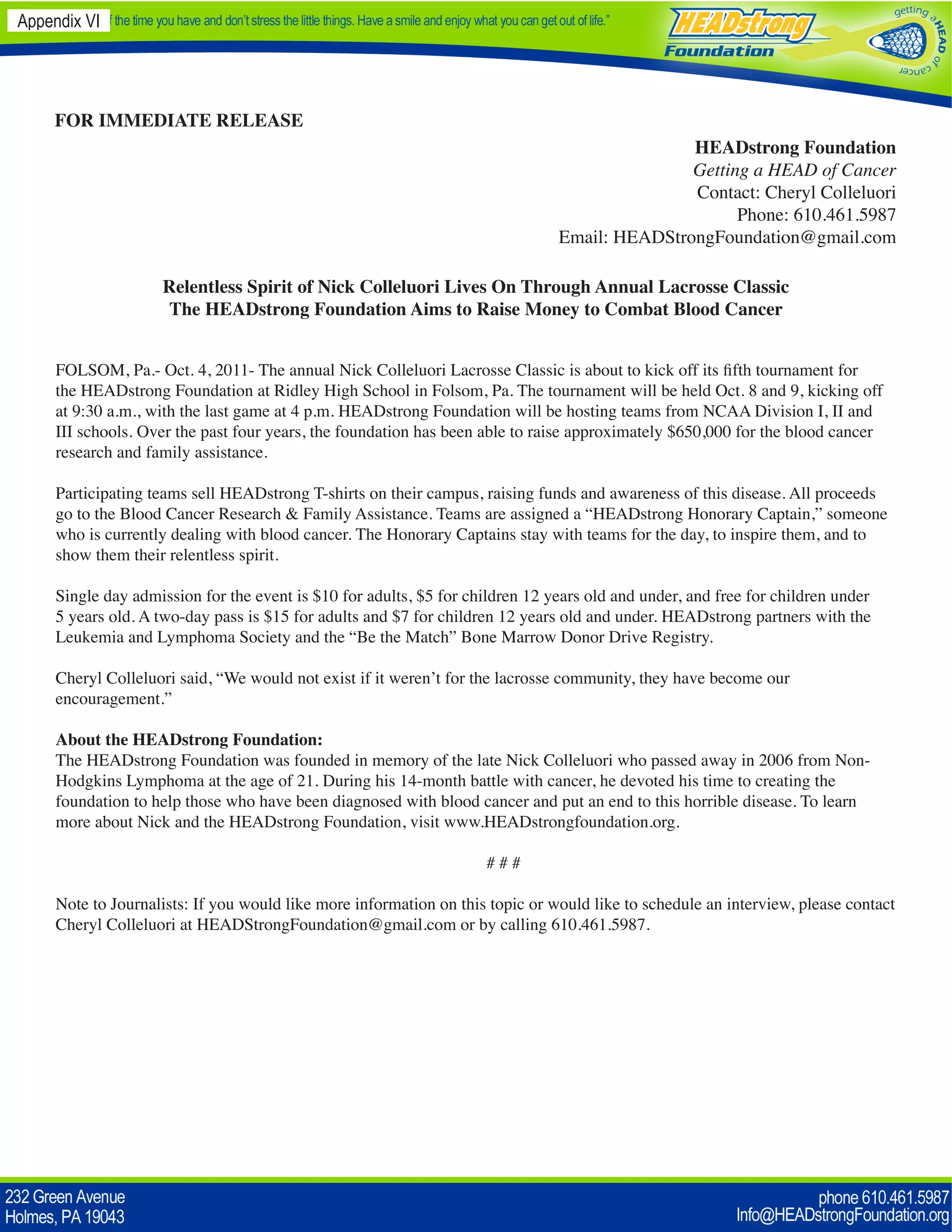 HEADstrong Foundation Media Kit | PDF | Cancer | Diseases and Conditions