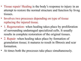 Healing and Repair tissue injury, healing bu primary and secondary ...