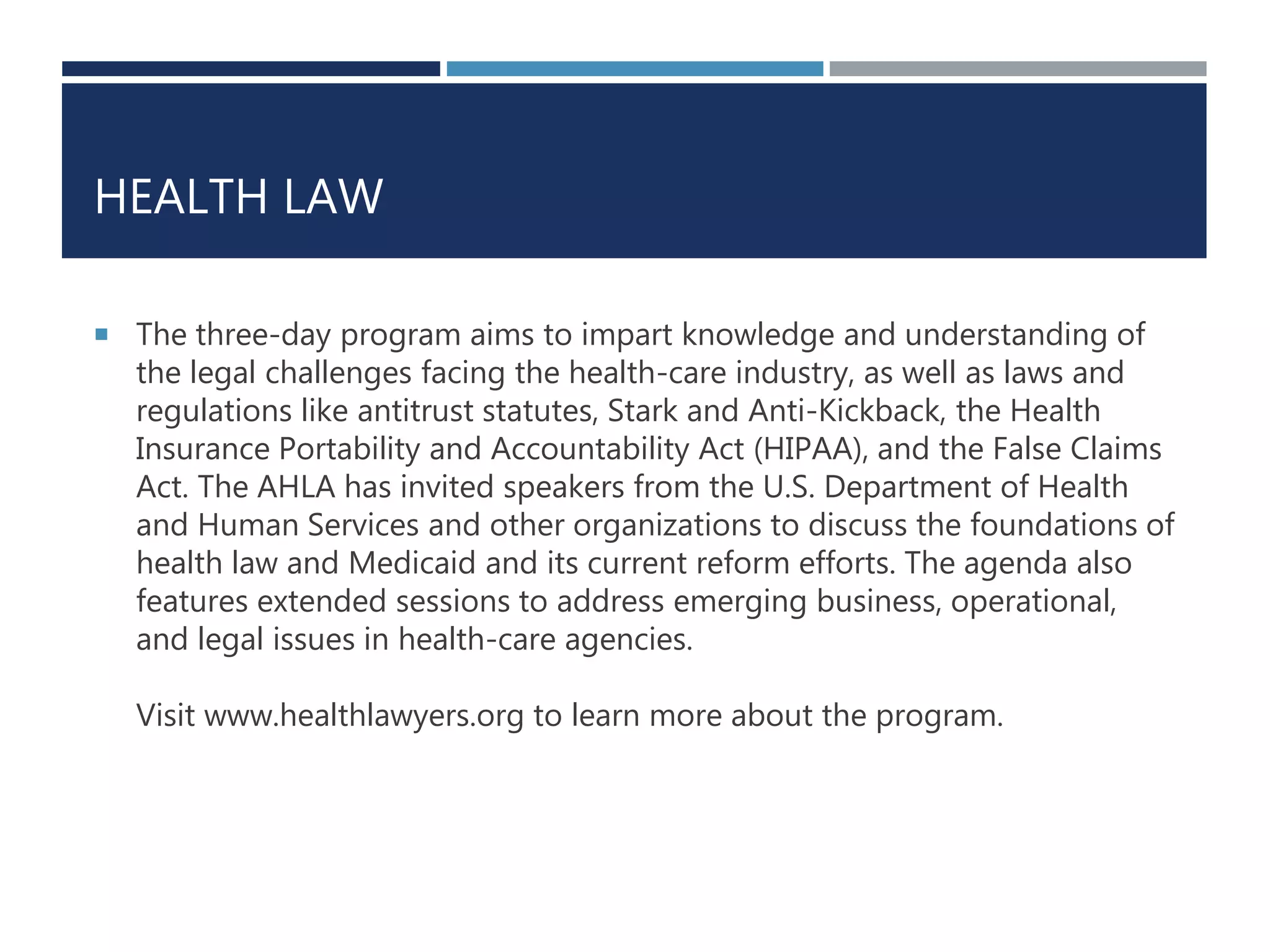 AHLA’s Fundamentals of Health Law Program | PPTX