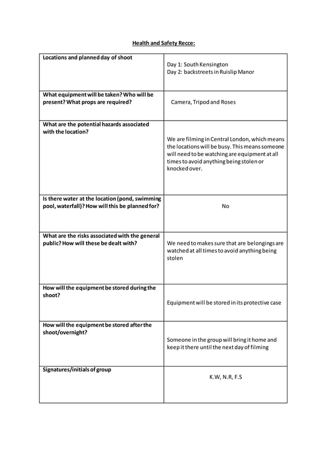 Health and safety form | PDF