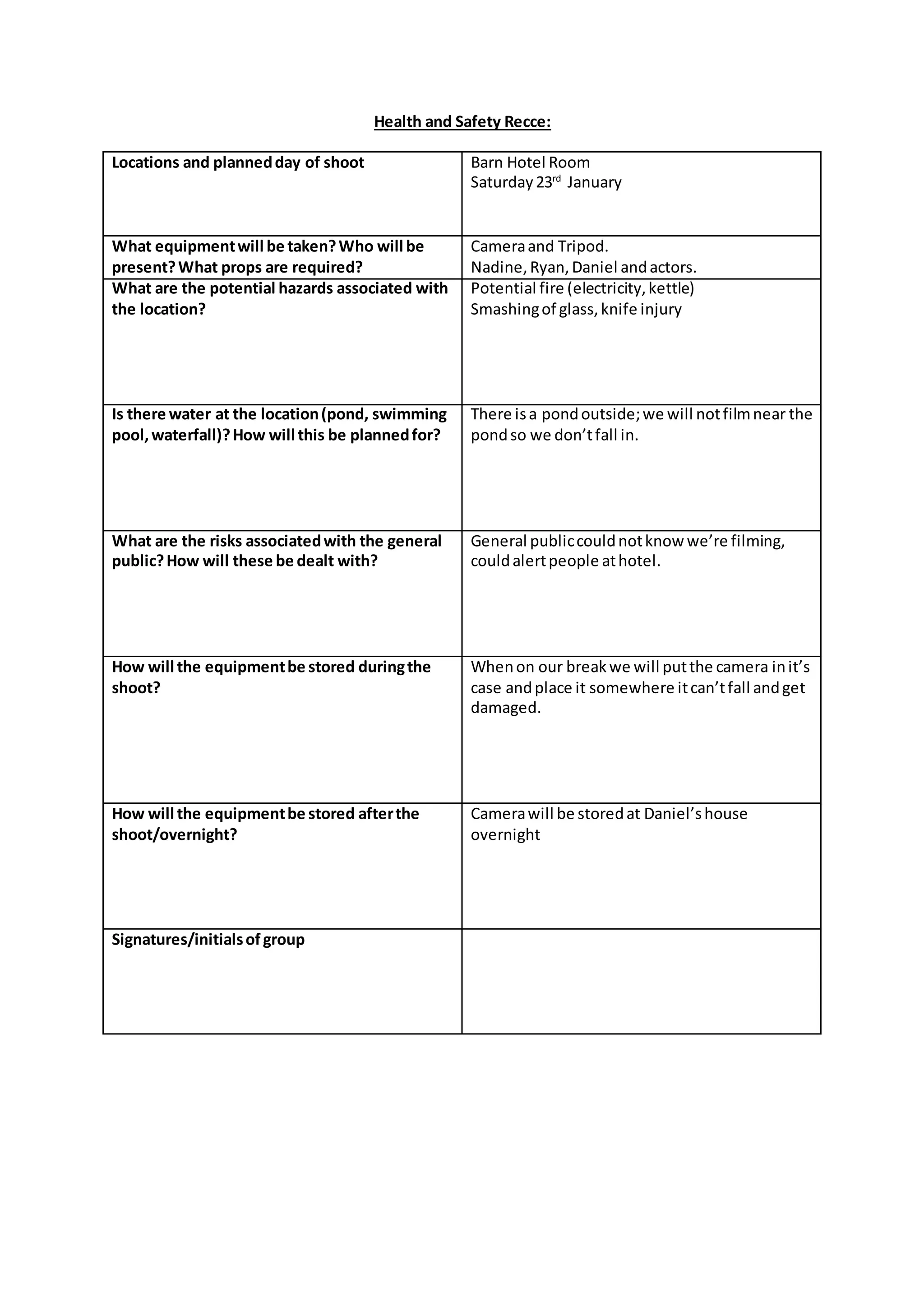 RTNDproductions Health and-safety-recce | DOCX