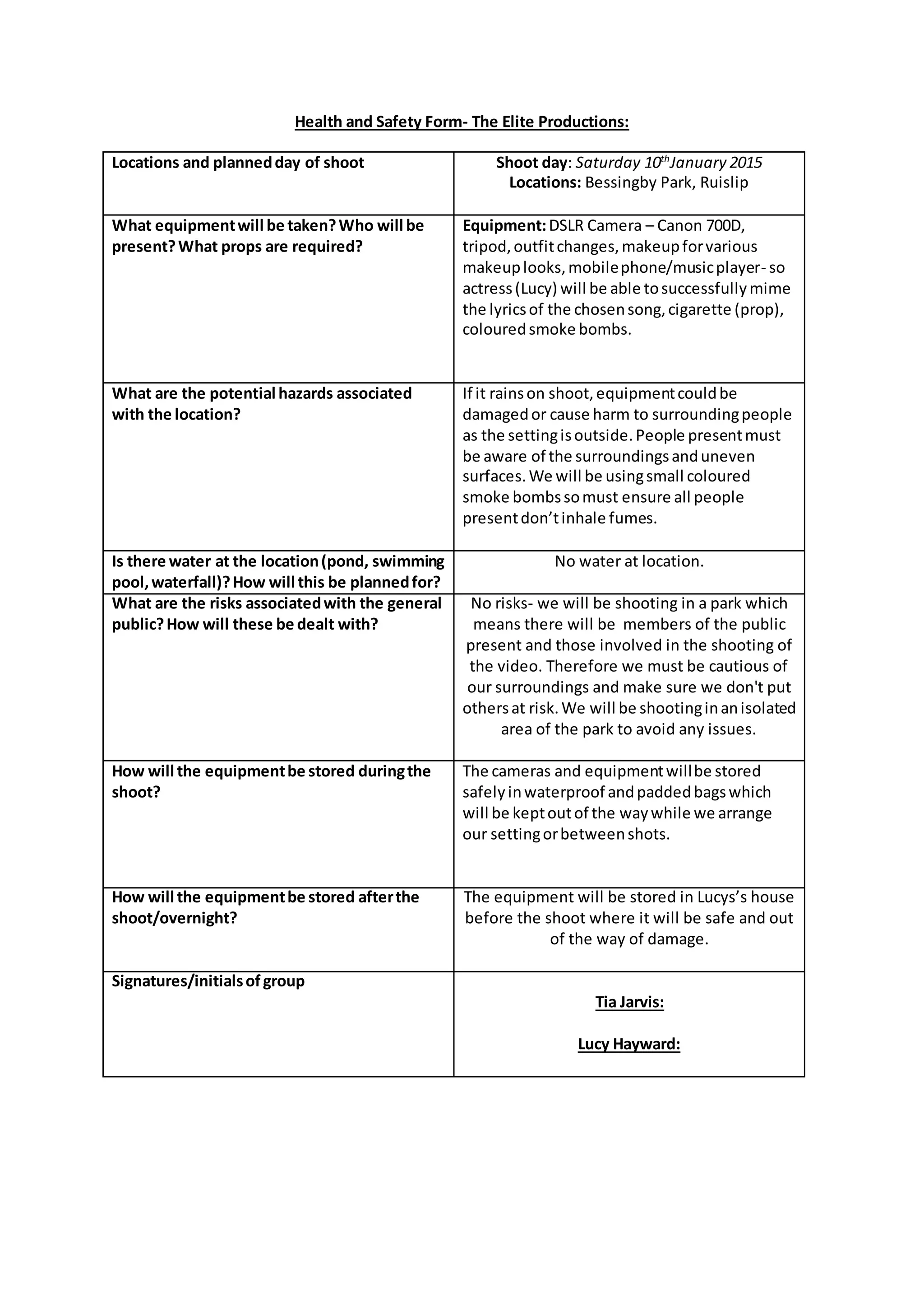 Health and safety form- Complete | PDF