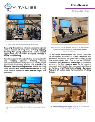 VITALISE Project - Press Release of 1st Health and Wellbeing Living Lab Symposium | PDF