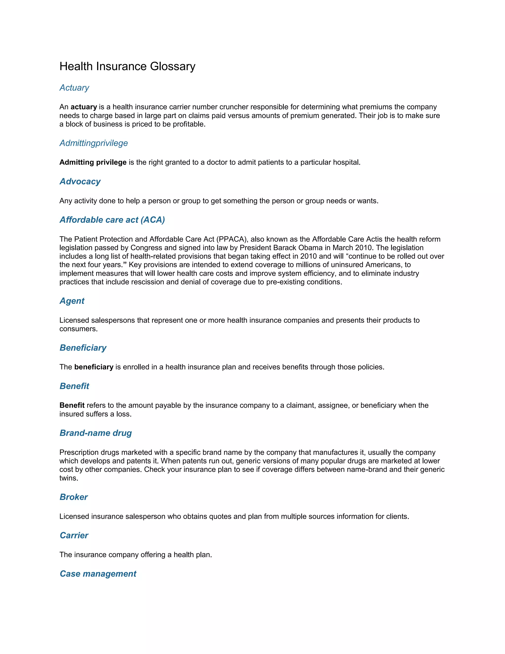 Health Insurance Glossary | PDF