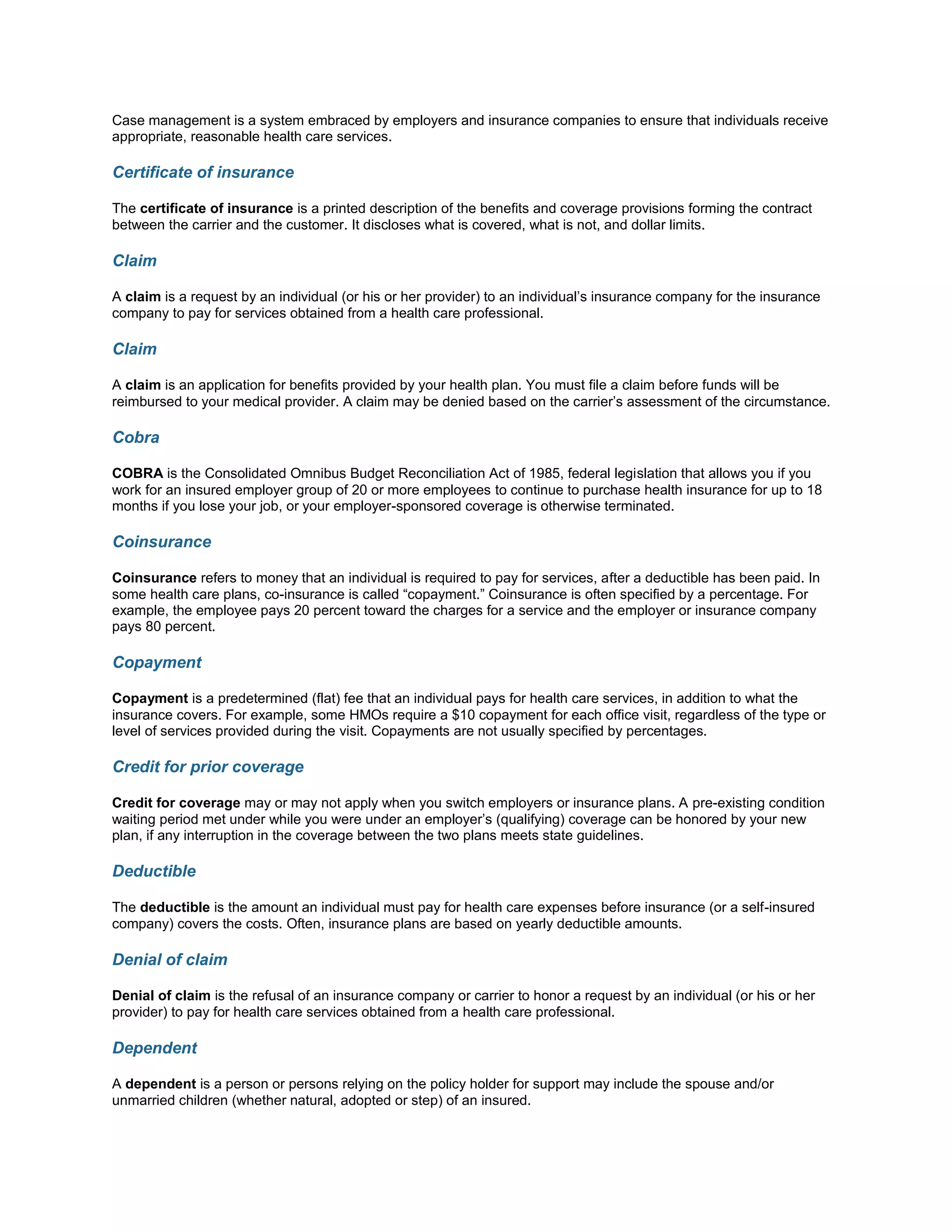 Health Insurance Glossary | PDF