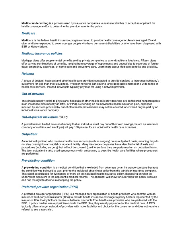 Health Insurance Glossary | PDF