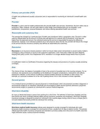 Health Insurance Glossary | PDF