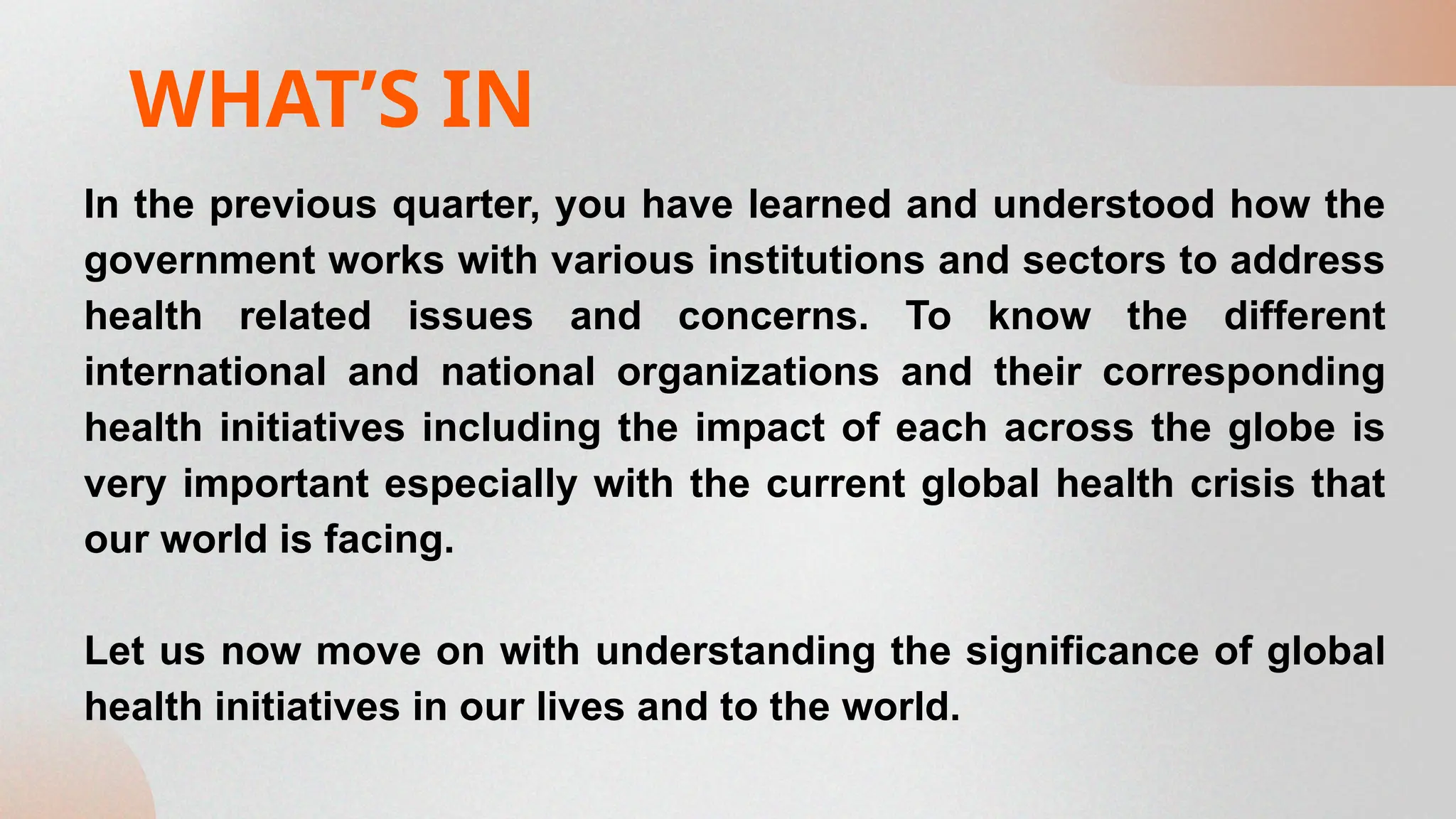 Health - Significance of Global Health Initiatives | PPTX