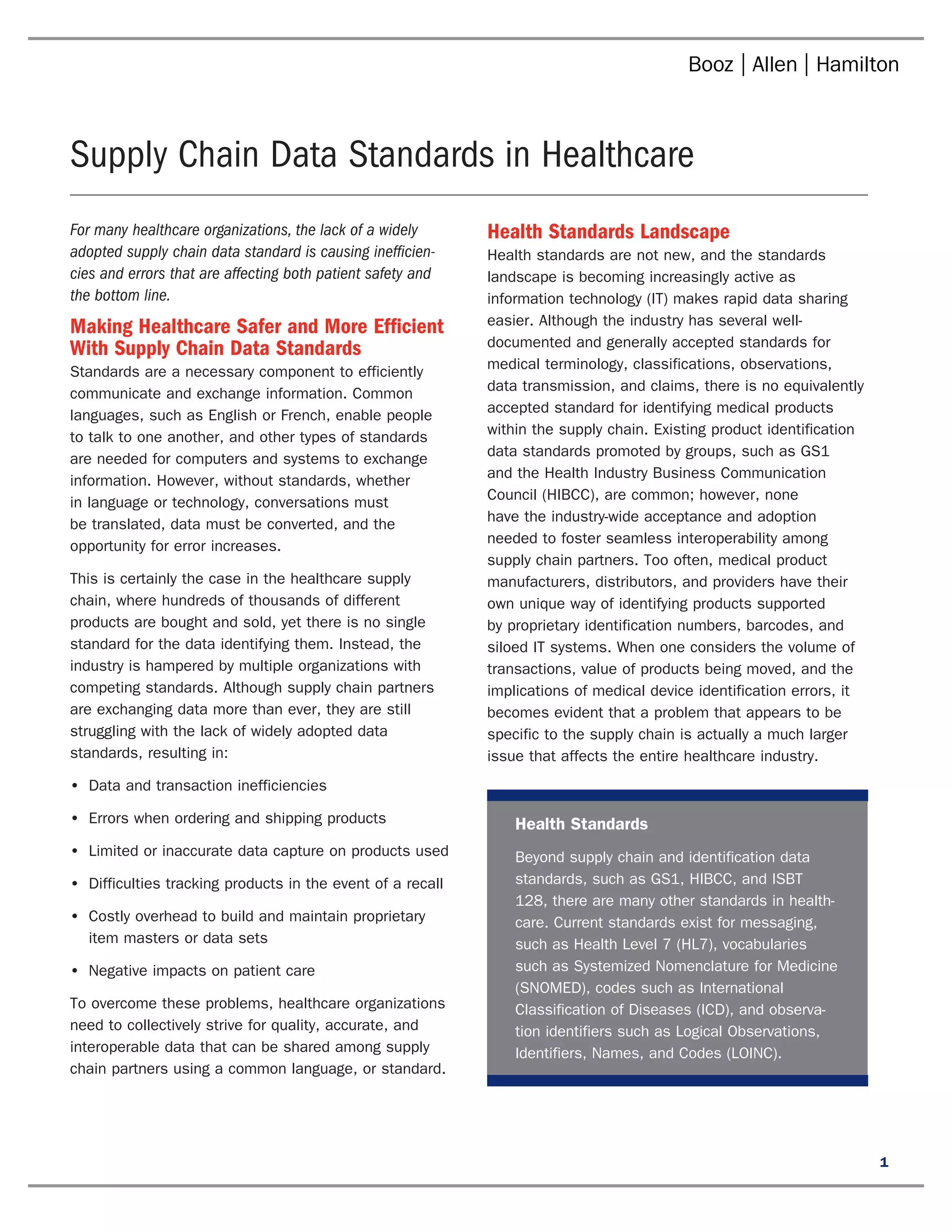 Supply Chain Data Standards in Healthcare | PDF