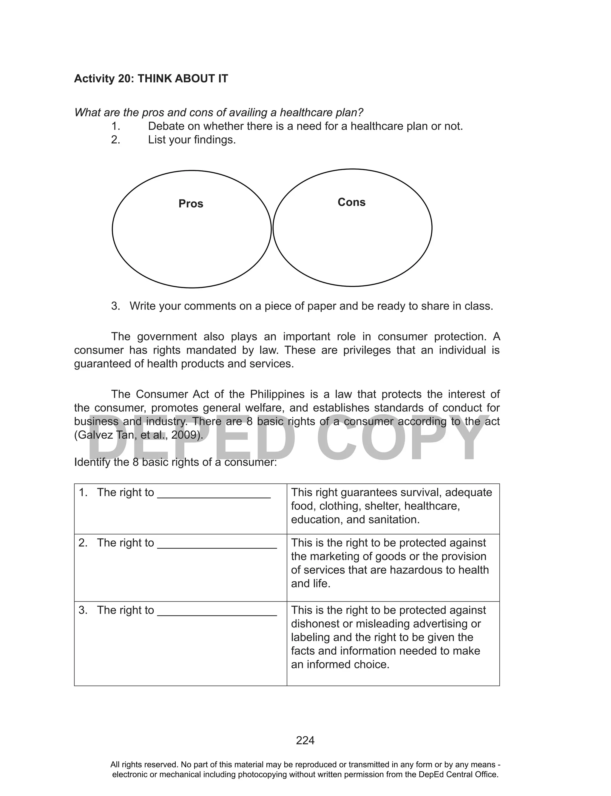 Grade 10 Health - Learning Material {Unit 1: Consumer Health} | PDF