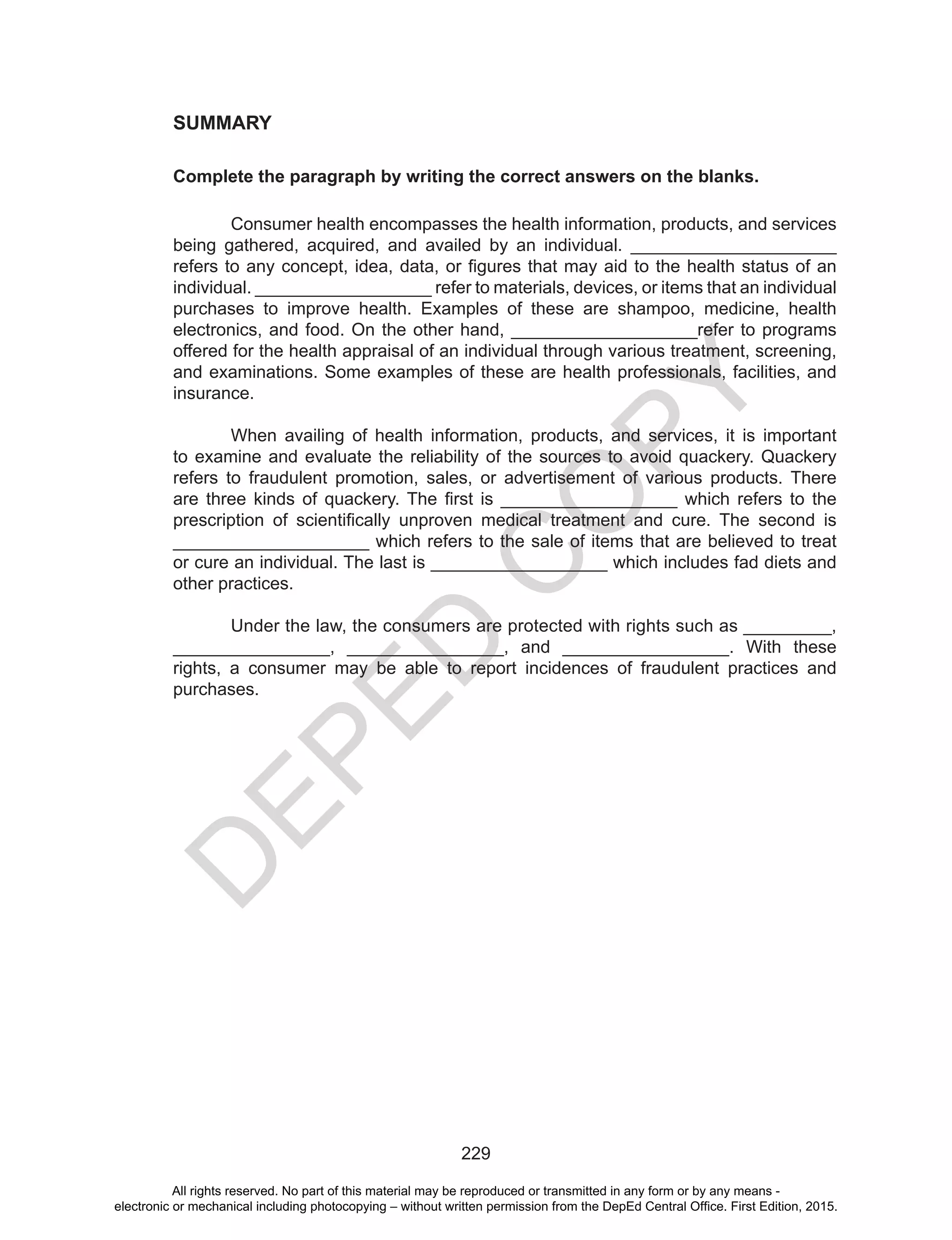Grade 10 Health Unit 1 | PDF