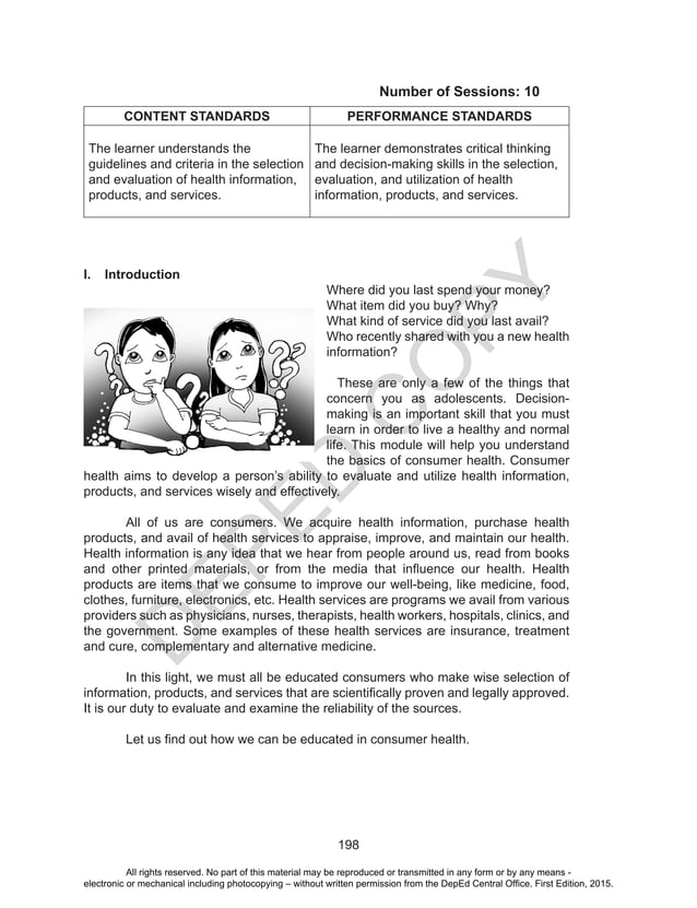 Grade 10 Health Unit 1 | PDF | Education